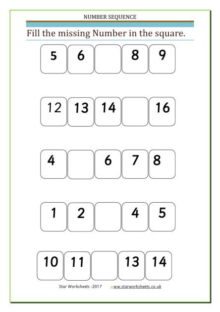 Missing Number Sequence 1 To 20 Star Worksheets