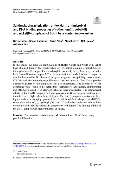 Pdf Synthesis Characterization Antioxidant Antimicrobial And Dna