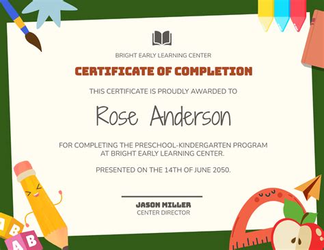 Free Preschool Kindergarten Certificate Template To Edit Online