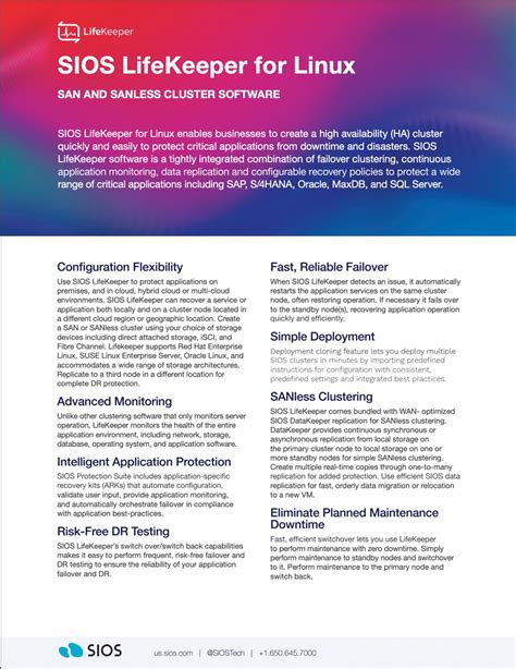 Lifekeeper For Linux Product Brief Sios