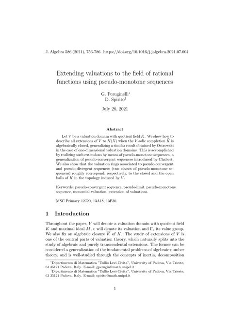 Pdf Extending Valuations To The Field Of Rational Functions Using Pseudo Monotone Sequences