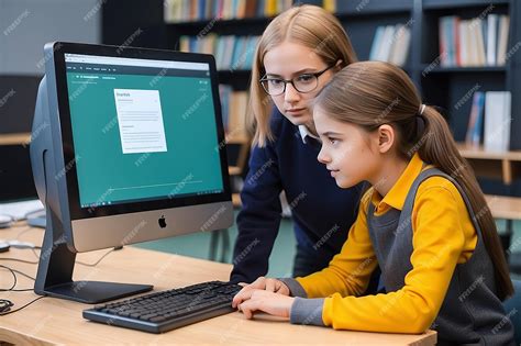 Premium Photo Teacher Teaching Computer To Student Girlpupil Studying