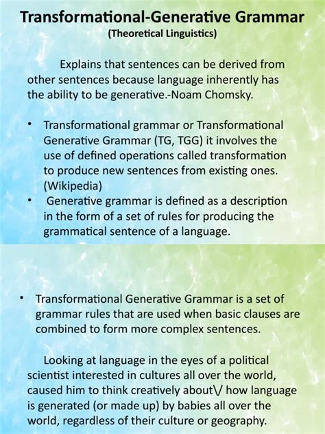 Transformational Generative Grammar Theoretical Linguistics