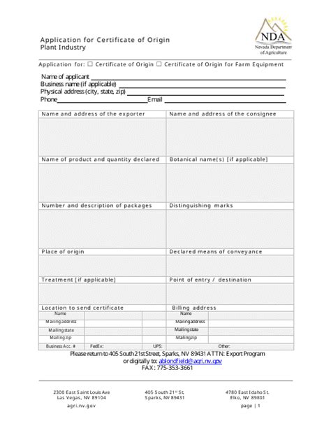 Nevada Application For Certificate Of Origin Fill Out Sign Online