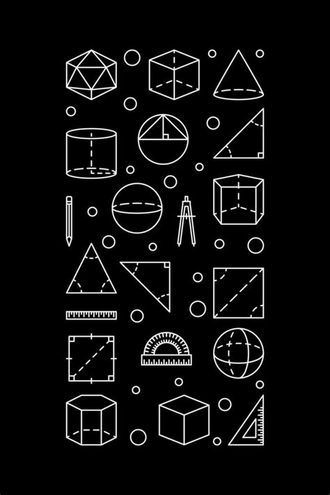 Geometry And Trigonometry Vector Math Concept Vertical Thin Line Banner With Geometric Shapes