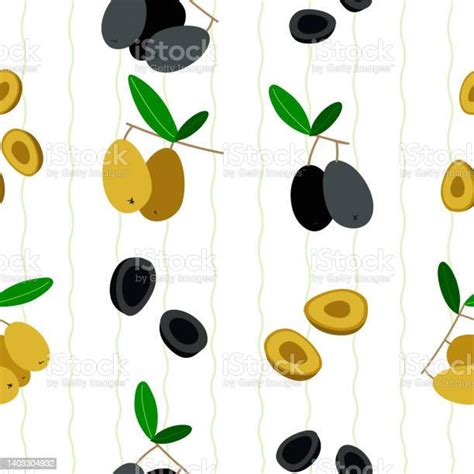 검은 색과 녹색 올리브와 줄무늬가있는 완벽한 벡터 패턴 나뭇 가지와 상처에 올리브 건강한 생활방식에 대한 스톡 벡터 아트 및 기타 이미지 건강한 생활방식 건강한 식생활