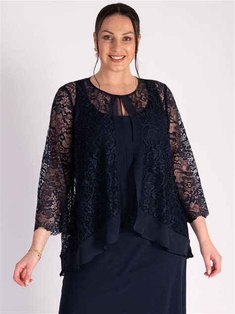 Navy Lace Jacket With Chiffon Trim Chesca Direct