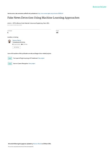 Fake News Detection Using Machine Learning Approaches Pdf Machine Learning Support Vector