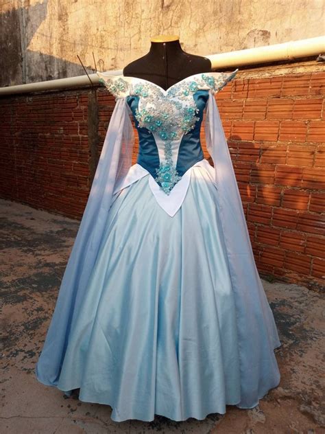 Cosplay Aurora Blue Dress Costume Adult Sleeping Beauty Princess Disney