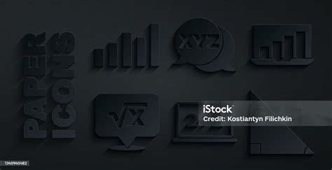 세트 칠판 그래프 차트와 노트북 X 글리프의 사각형 루트 삼각형 수학 Xyz 좌표 시스템 및 그래프 일정 다이어그램 아이콘 벡터