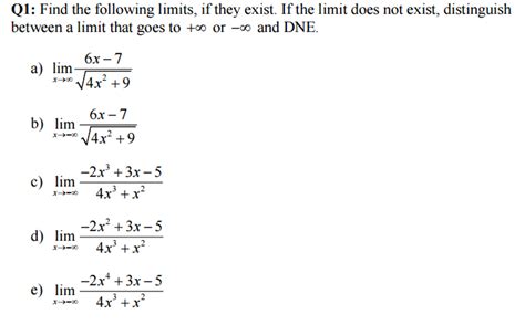 solved find the following limits if they exist if the