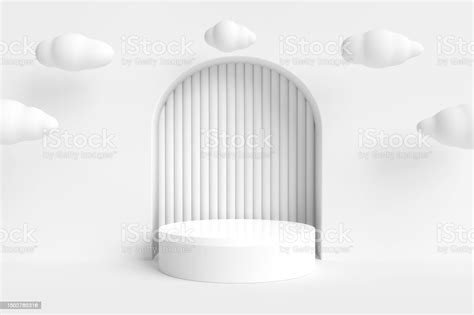 귀여운 제품을 전시하기 위해 귀여운 3d 구름이 있는 배경에 분리된 흰색 연단 0명에 대한 스톡 사진 및 기타 이미지 0명 3차원 형태 강단 Istock