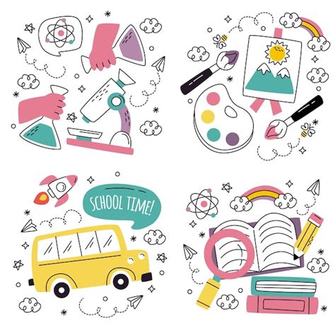 Doodle Dibujado A Mano Pegatinas De Regreso A La Escuela Vector Gratis