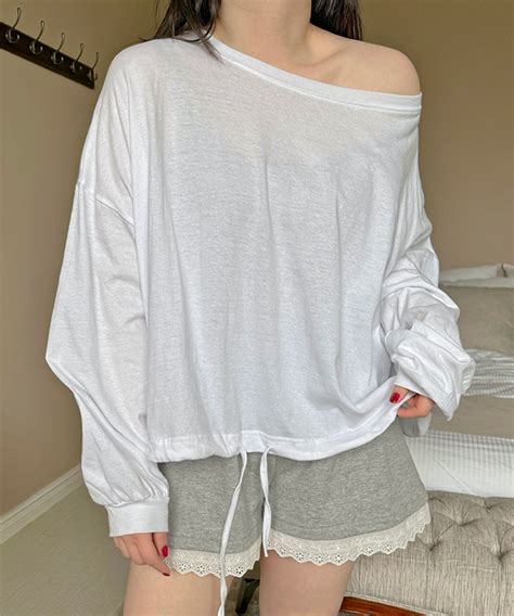 프오프 ️ 55 130 오버핏 얇은 맨투맨 빅사이즈 긴팔티 보트넥 티셔츠 오프숄더티