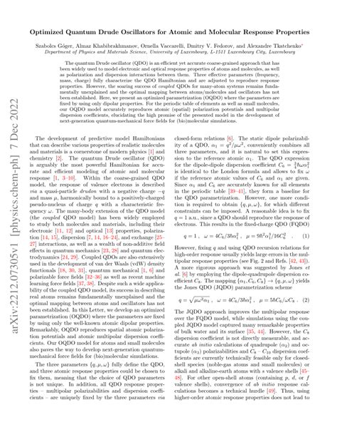 Pdf Optimized Quantum Drude Oscillators For Atomic And Molecular Response Properties
