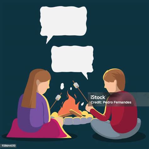 남자와 여자 연기 신호를 보내는 마쉬 멜 로우 구이 벡터 일러스트 레이 션 2명에 대한 스톡 벡터 아트 및 기타 이미지 2명 개념 남자 Istock