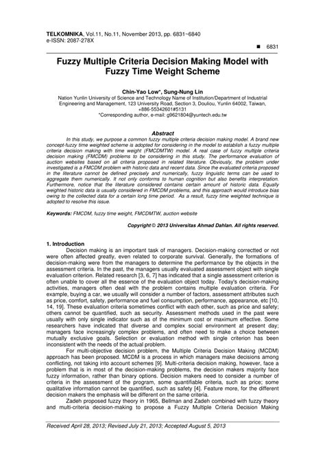 Pdf Fuzzy Multiple Criteria Decision Making Model With Fuzzy Time