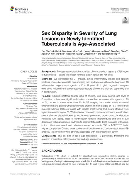 Pdf Sex Disparity In Severity Of Lung Lesions In Newly Identified Tuberculosis Is Age Associated
