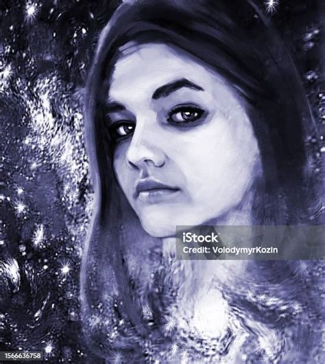 양식화된 별이 빛나는 하늘을 배경으로 한 예술적인 여성 초상화 감각 지각에 대한 스톡 벡터 아트 및 기타 이미지 감각 지각