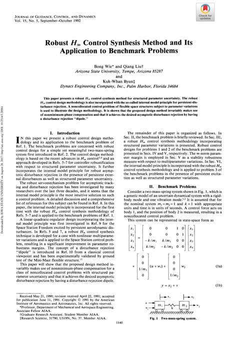 PDF Robust H Control Synthesis Method And Its Application To Benchmark Problems