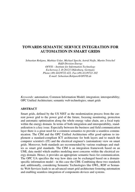 Pdf Towards Semantic Service Integration For Automation In Smart Grids