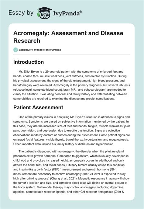 Acromegaly Assessment And Disease Research 844 Words Essay Example