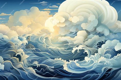 Premium Vector Stylized Illustration Of Sea Waves Blue Waves Pattern Marine Pattern Sea Breeze