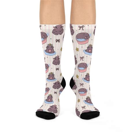 Moo Deng Socks Moodeng Cushioned Crew Socks Pygmy Hippo One Size Ankle Socks Cute