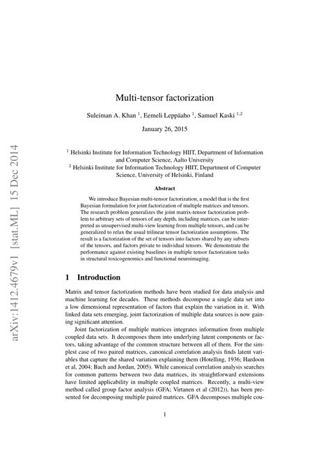 Pdf Multi Tensor Factorization