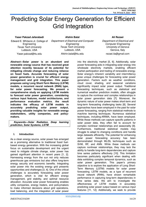 Pdf Predicting Solar Energy Generation For Efficient Grid Integration