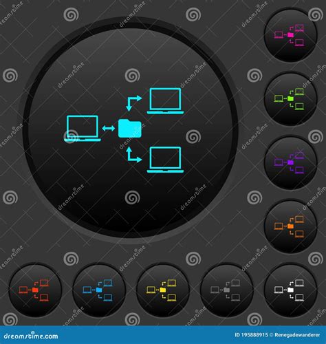 Network File System Dark Push Buttons With Color Icons Stock Vector