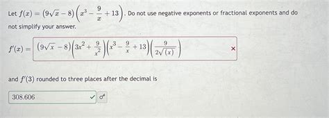 Solved Let F X 9x2 8 X3 9x 13 ﻿do Not Use Negative