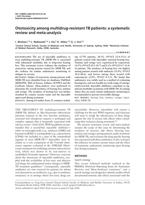 Multidrug Resistant Tuberculosis A Systematic Review And Meta Analysis At Jade Stainforth Blog