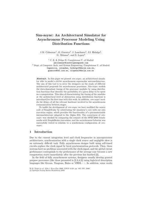 Pdf Sim Async An Architectural Simulator For Asynchronous Processor