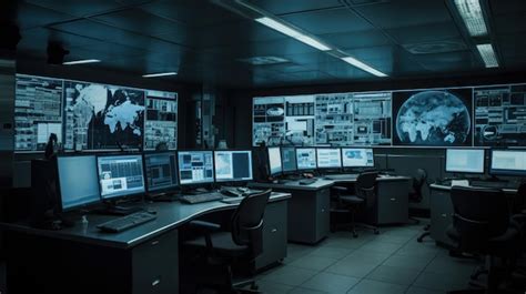 Technologically Advanced Computer Room Multiple Monitors Ai Generative Premium Ai Generated Image