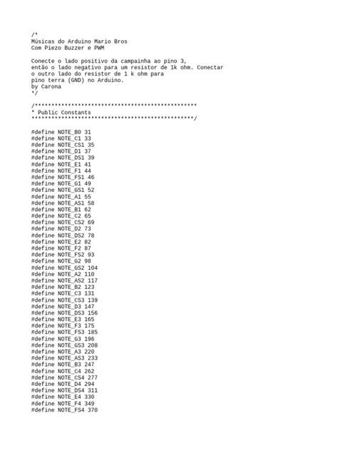 Musica Do Mario Projeto Arduino Com Buzzer E Pwm Pdf