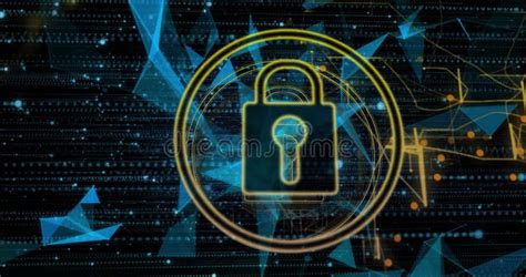 animation of padlock icon over connections and data processing stock