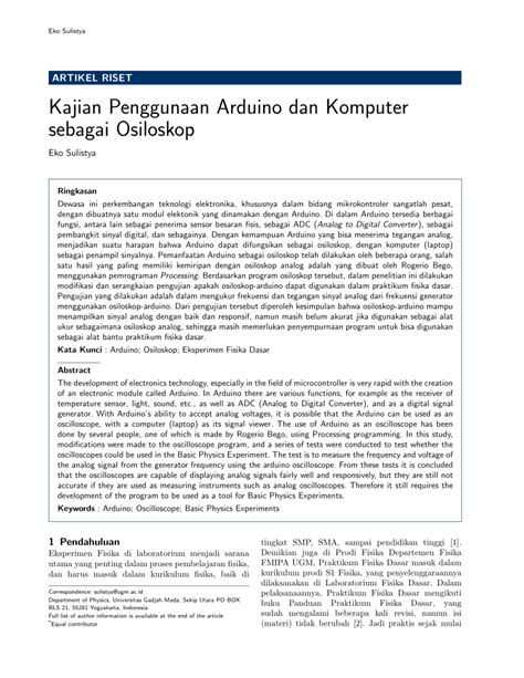 Pdf Kajian Penggunaan Arduino Dan Komputer Sebagai Osiloskop