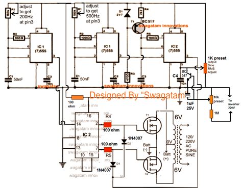 555 Timer Sine Wave Generator Circuit Wiring Flow Schema