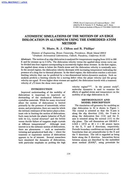 Pdf Atomistic Simulations Of The Motion Of An Edge Dislocation In Aluminum Using The Embedded