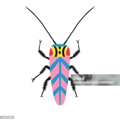 흰색 배경에 고립 된 재미있는 멀티 컬러 낙서 바퀴벌레 안테나와 귀여운 곤충 재미있는 버그 다채로운 플랫 스타일 드로잉 셔츠 포스터를 위한 핸드 그린 트렌디 한 디자인