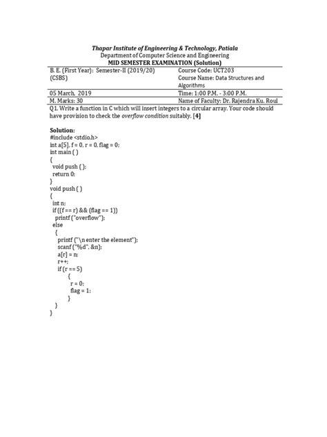 Uct203 Mid Exam Solution Pdf Pointer Computer Programming