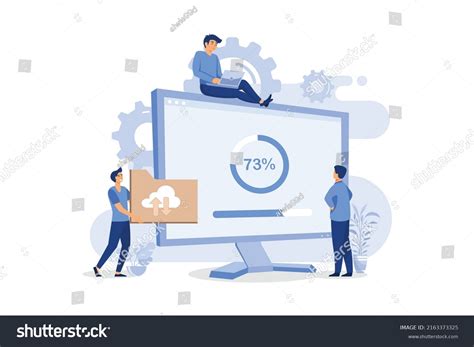 Tiny Programmers Upgrading Operation System Computer Stock Vector