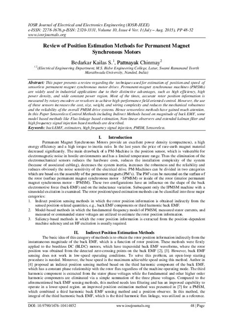 Pdf Review Of Position Estimation Methods For Permanent Magnet Synchronous Motors
