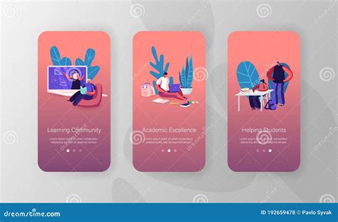 Education Mobile App Interface Screens Template Set Vector Design