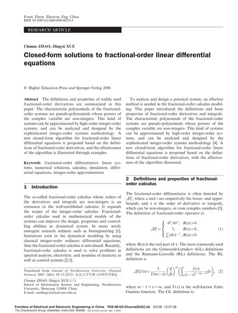 Pdf Closed Form Solutions To Fractional Order Linear Differential Equations