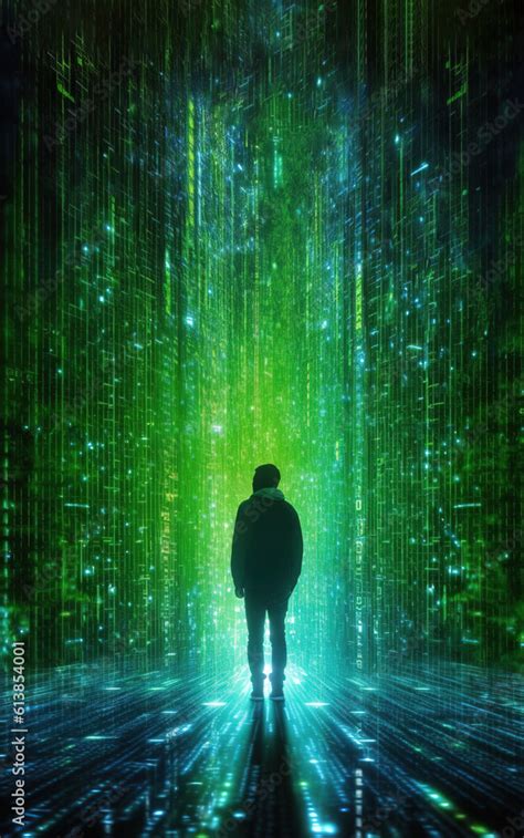 Man In Front Of Binary Code Background Matrix Concept Created With