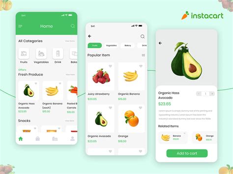 an instacart like popular grocery delivery app ui on pantone canvas gallery