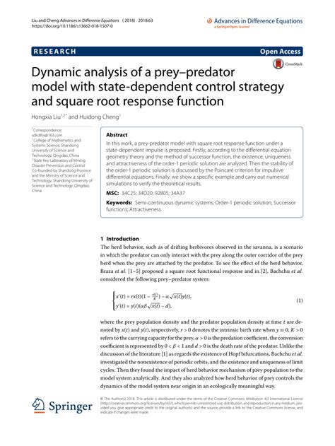 PDF Dynamic Analysis Of A Preypredator Model With State Dependent Control Strategy And Square