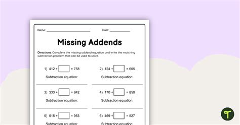 missing addends addition worksheet teach starter worksheets library